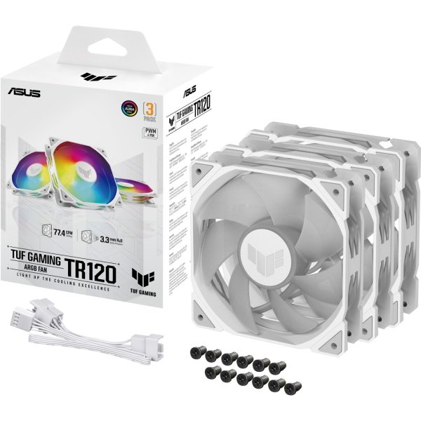 Кулер для корпуса Набор вентиляторов Asus TUF Gaming TR120 FAN ARGB White 3IN1 (90DA0093-B09020 ...