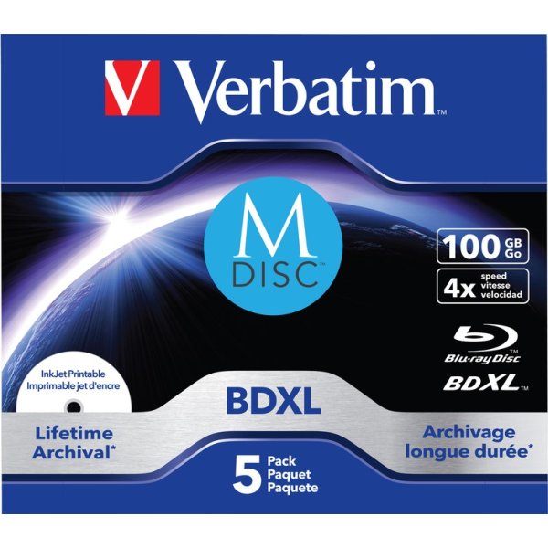 BD-R XL Verbatim 100Gb 4x Printable M-Disc (5 Pack Jewel Case) (43834 ...